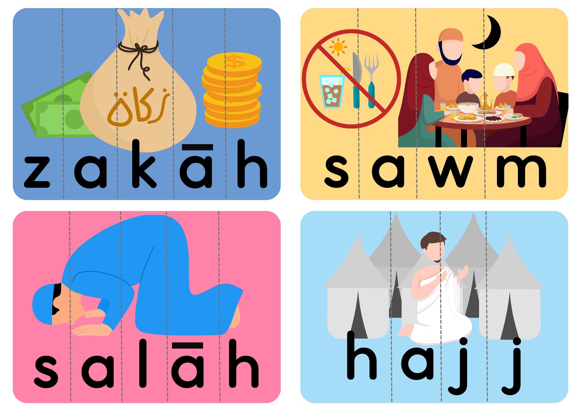 Spelling Flashcard Picture Puzzles, Arabic Transliteration and Meaning ...