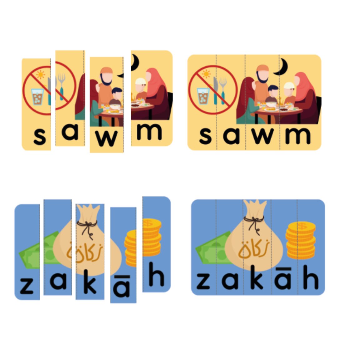 Spelling Flashcard Picture Puzzles, Arabic Transliteration and Meaning ...