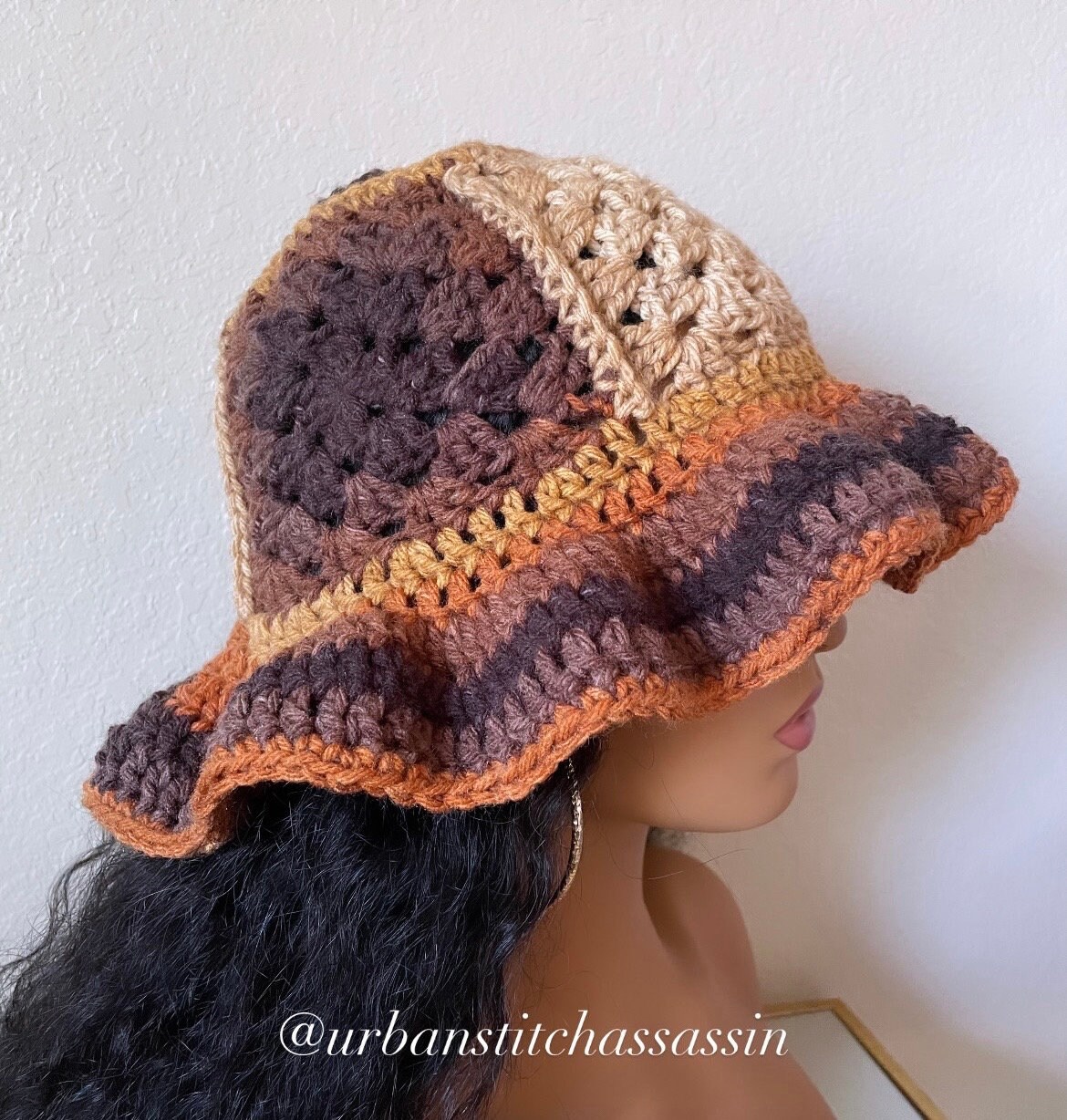 Retro Square Ruffle Bucket Hat, Crochet Ruffle Bucket Hat, Crochet ...