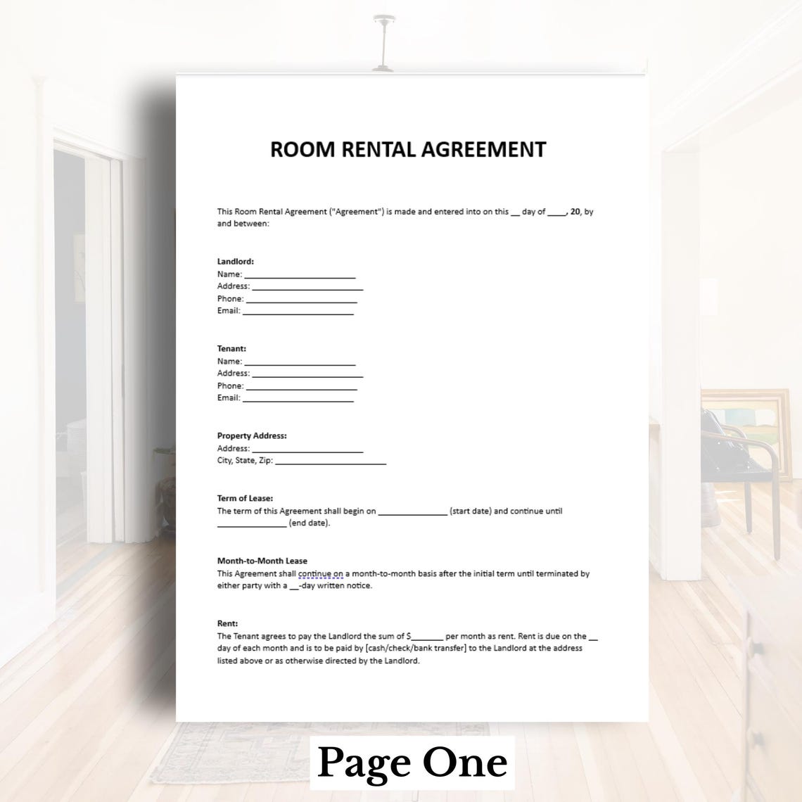 Room Rental Agreement Rent Room Lease Agreement Roommate Room Rental ...