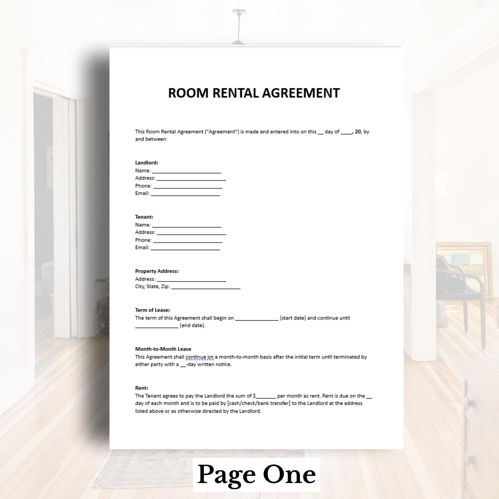 Room Rental Agreement Rent Room Lease Agreement Roommate Room Rental ...