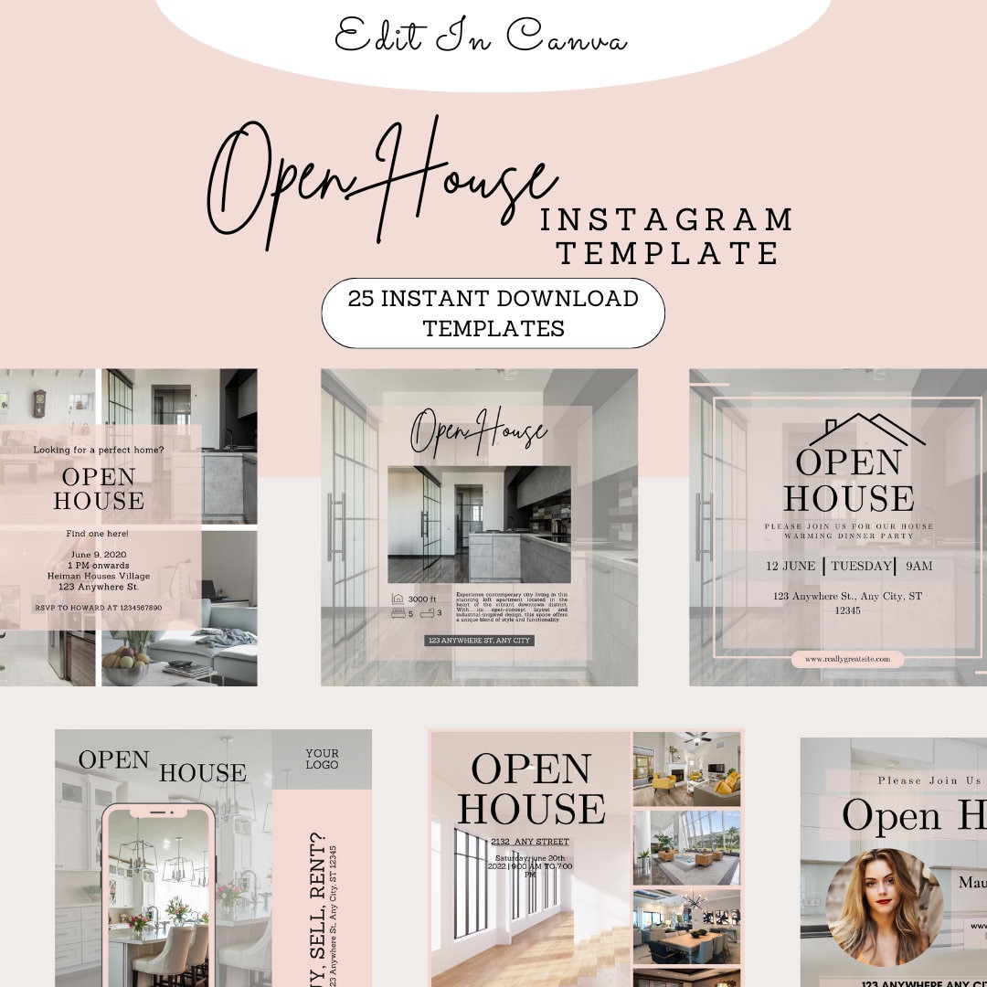Pink Open House Instagram Post Template Social Media Template Open ...