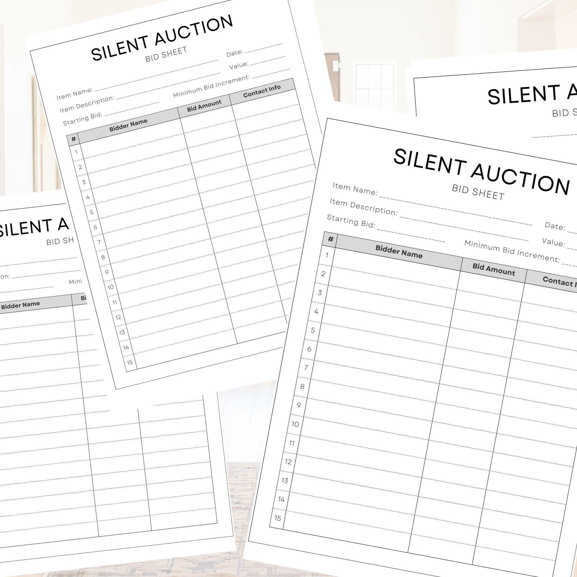 Editable Silent Auction Bid Sheet Silent Auction Sign up Sheet ...