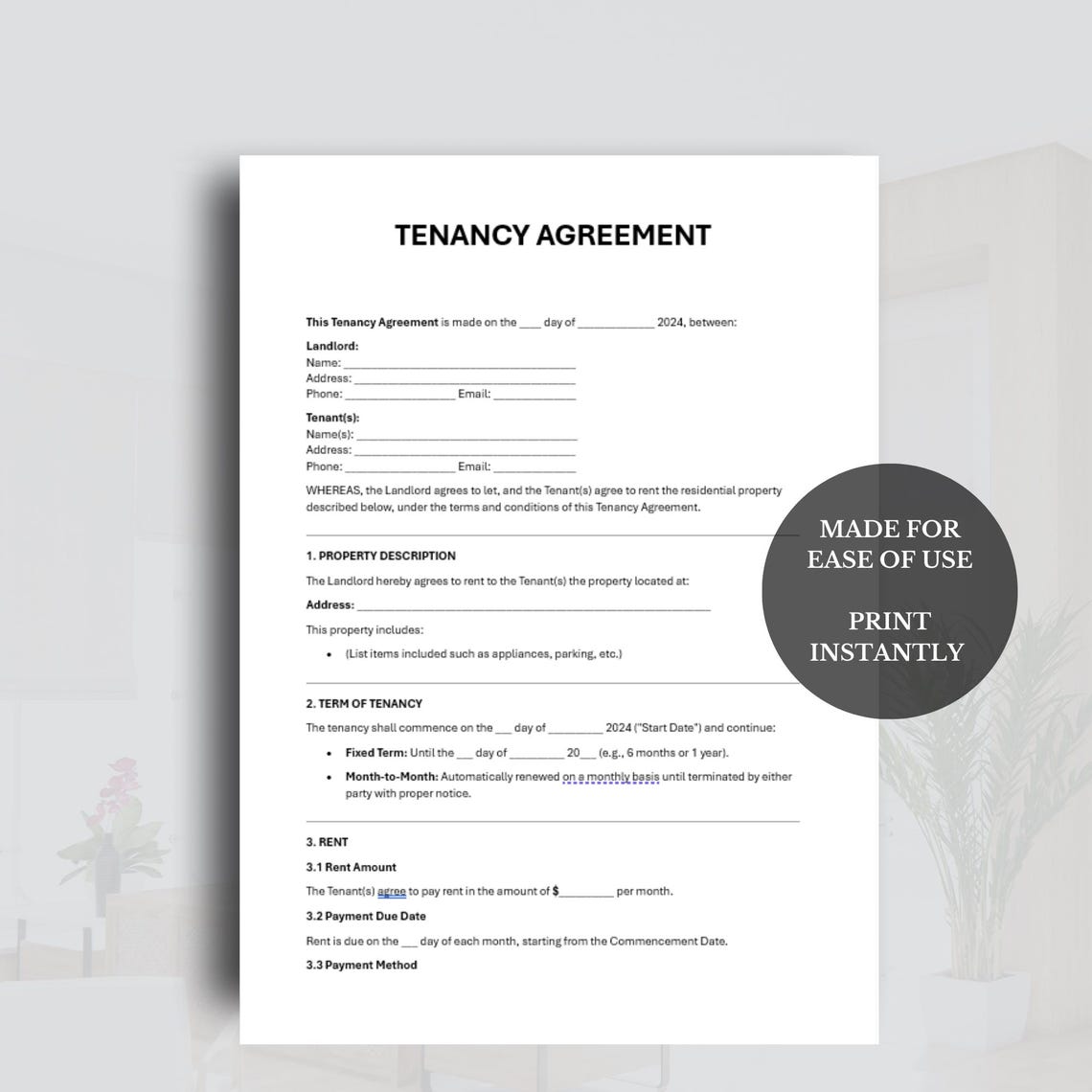 Editable Tenancy Agreement Tenancy Agreement Template Simple Tenancy ...