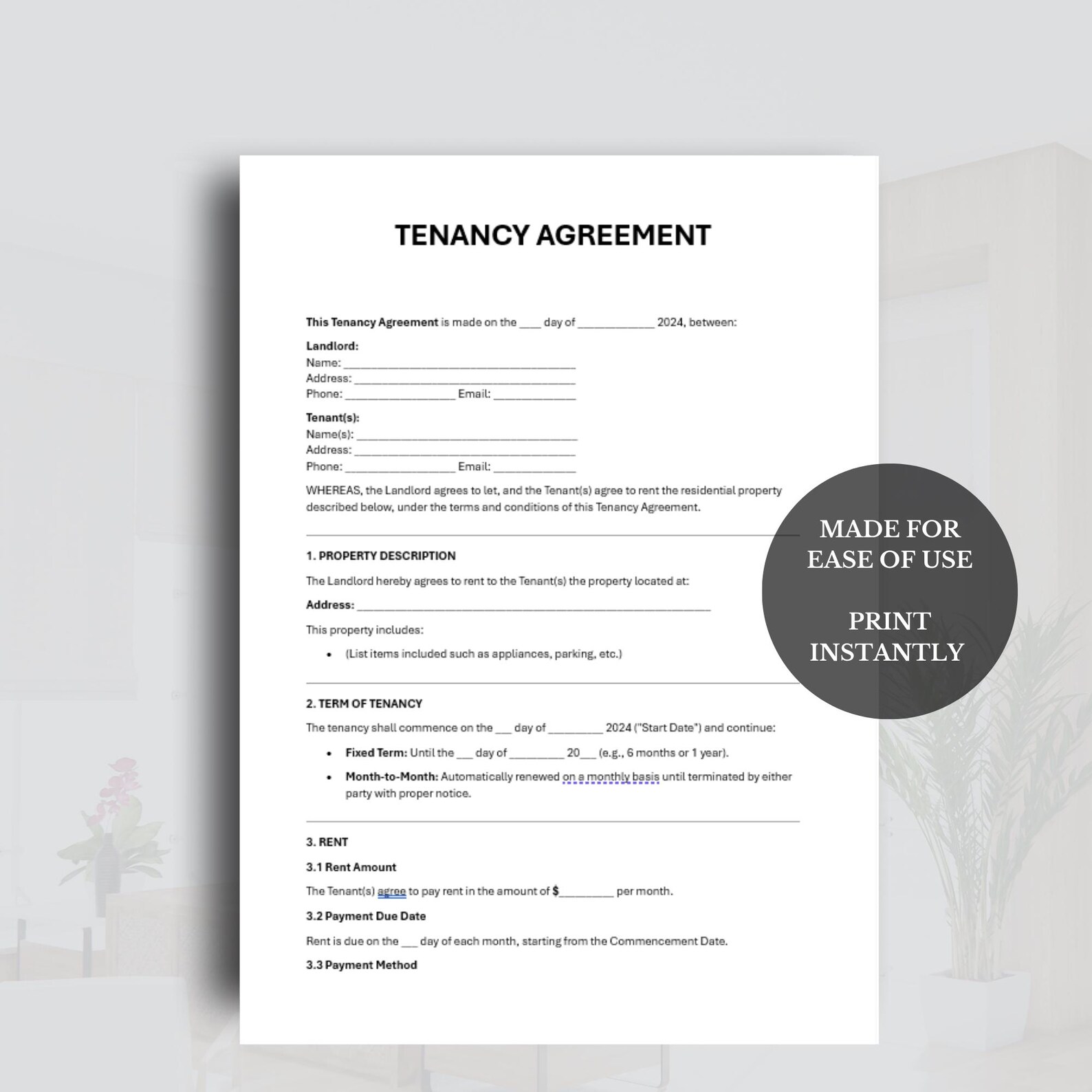 Editable Tenancy Agreement Template: Simple Rental Contract (PDF & Word ...