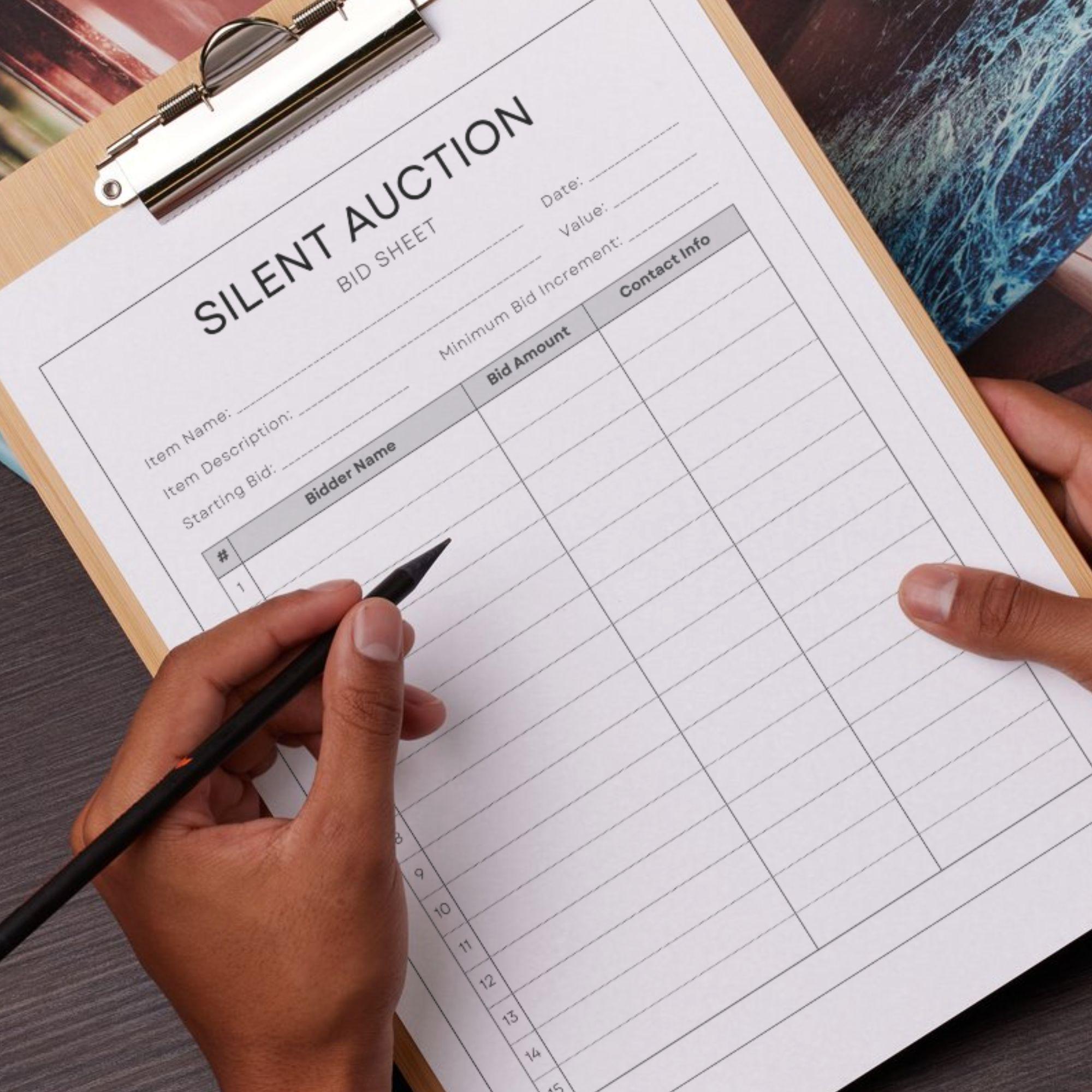 Editable Silent Auction Bid Sheet Silent Auction Sign up Sheet ...