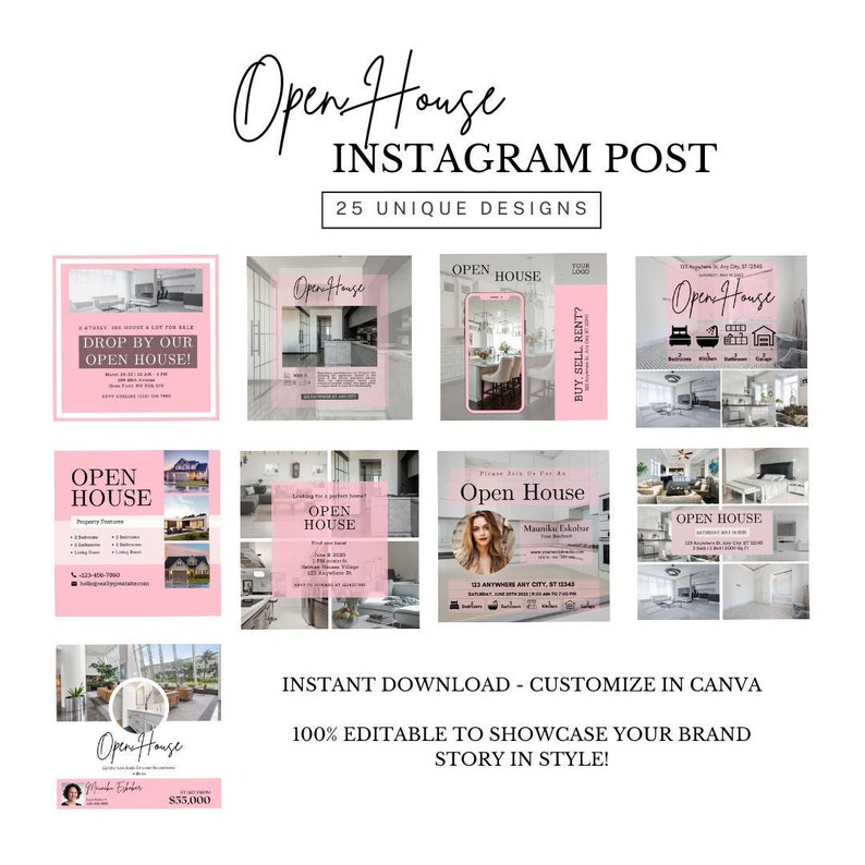 Open House Instagram Post Pink Template Social Media Template Open ...