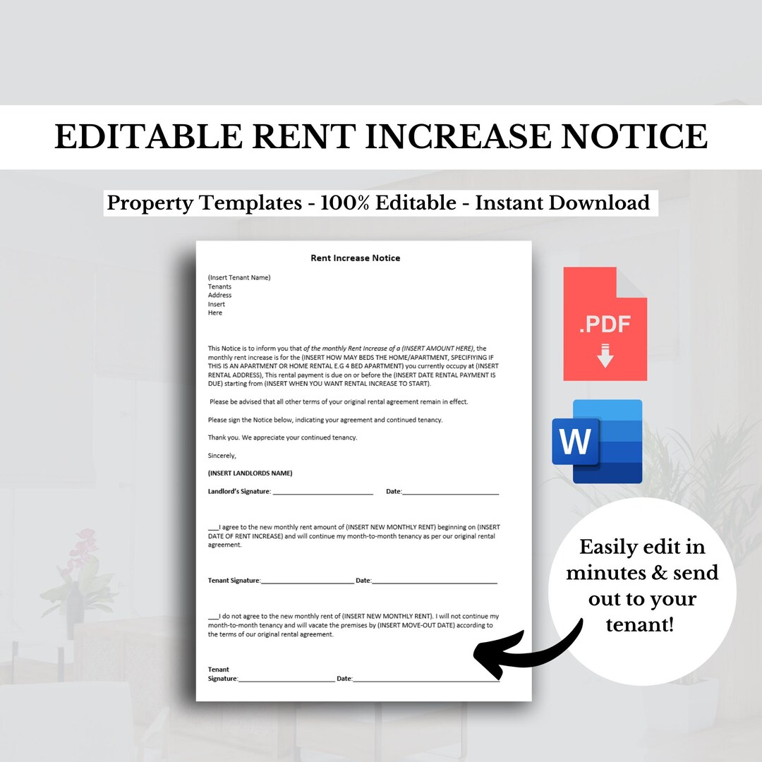 Rental Increase Notice Rental Increase Form Rental Increase Letter Rent ...