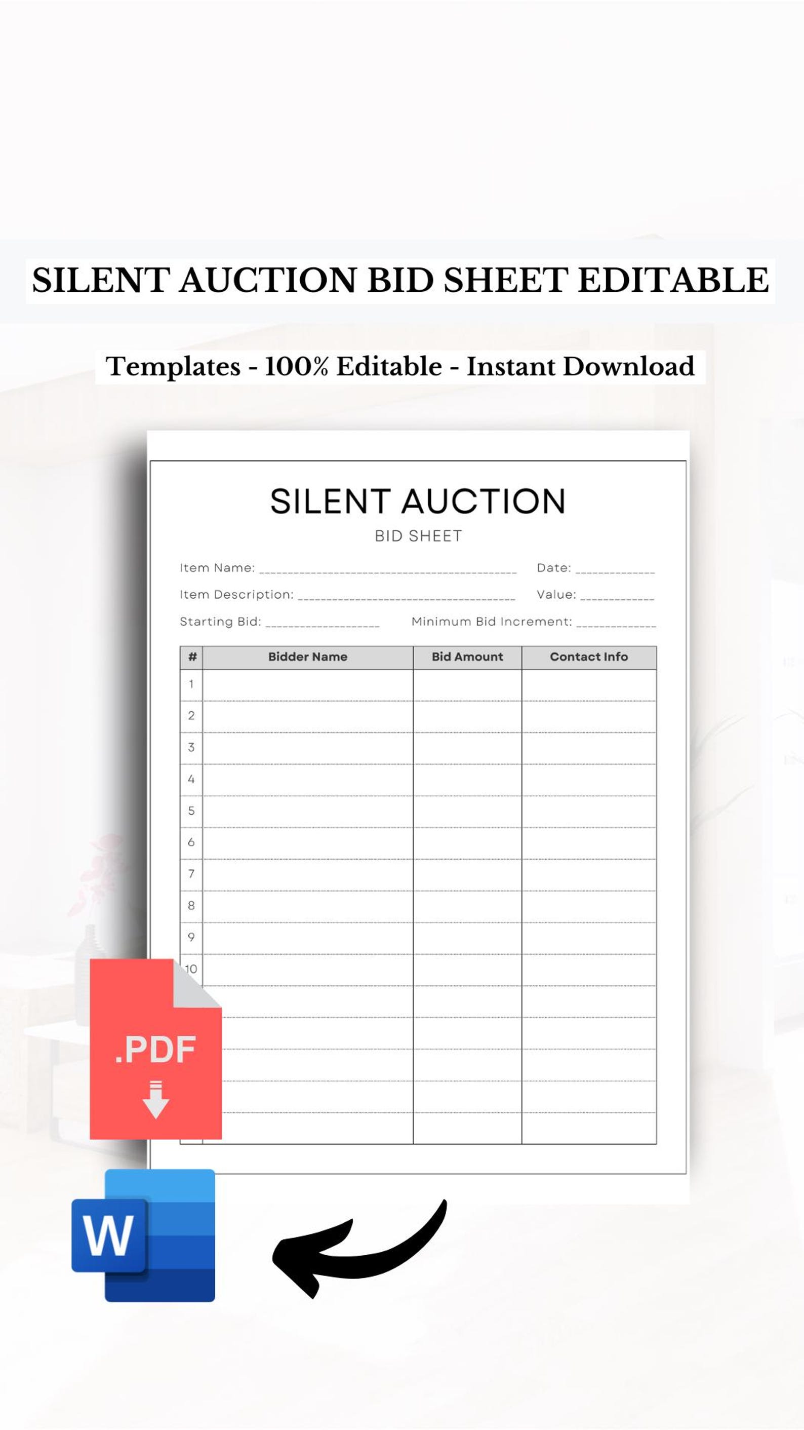 Editable Silent Auction Bid Sheet Silent Auction Sign up Sheet ...