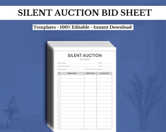 Editable Silent Auction Bid Sheet. Silent Auction Sign up Sheet ...
