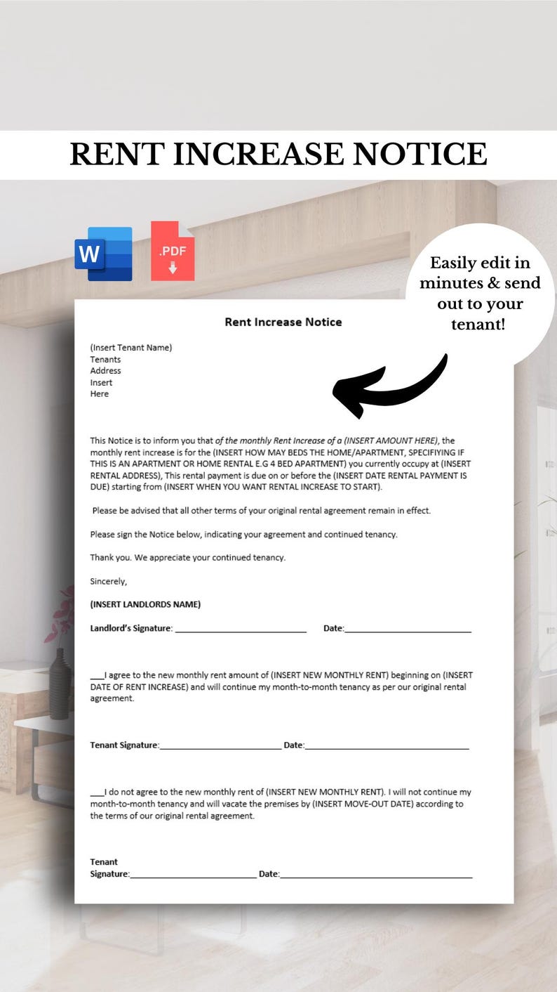 Editable Rental Increase Notice Template (PDF & Word) - Etsy