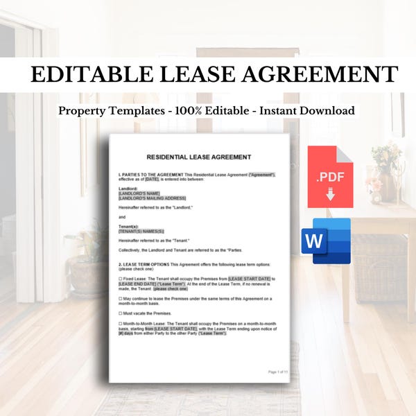 Lease Agreement House Rental - Etsy