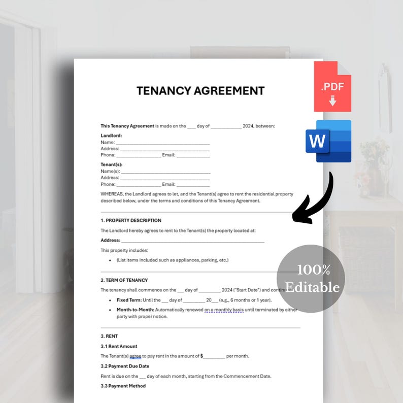 Editable Tenancy Agreement Template: Simple Rental Contract (PDF & Word ...