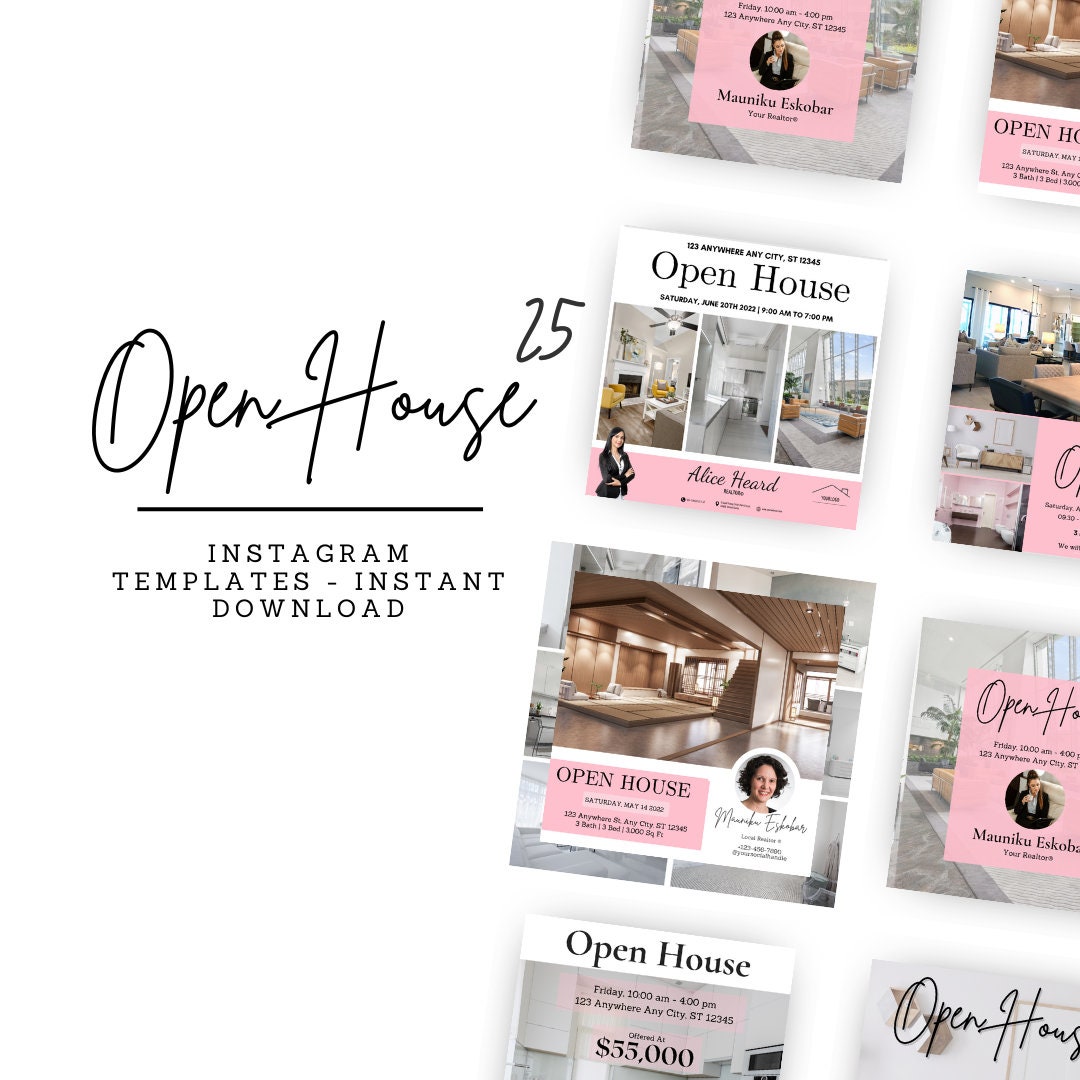 Open House Instagram Post Template: Pink Realtor Social Media (digital ...