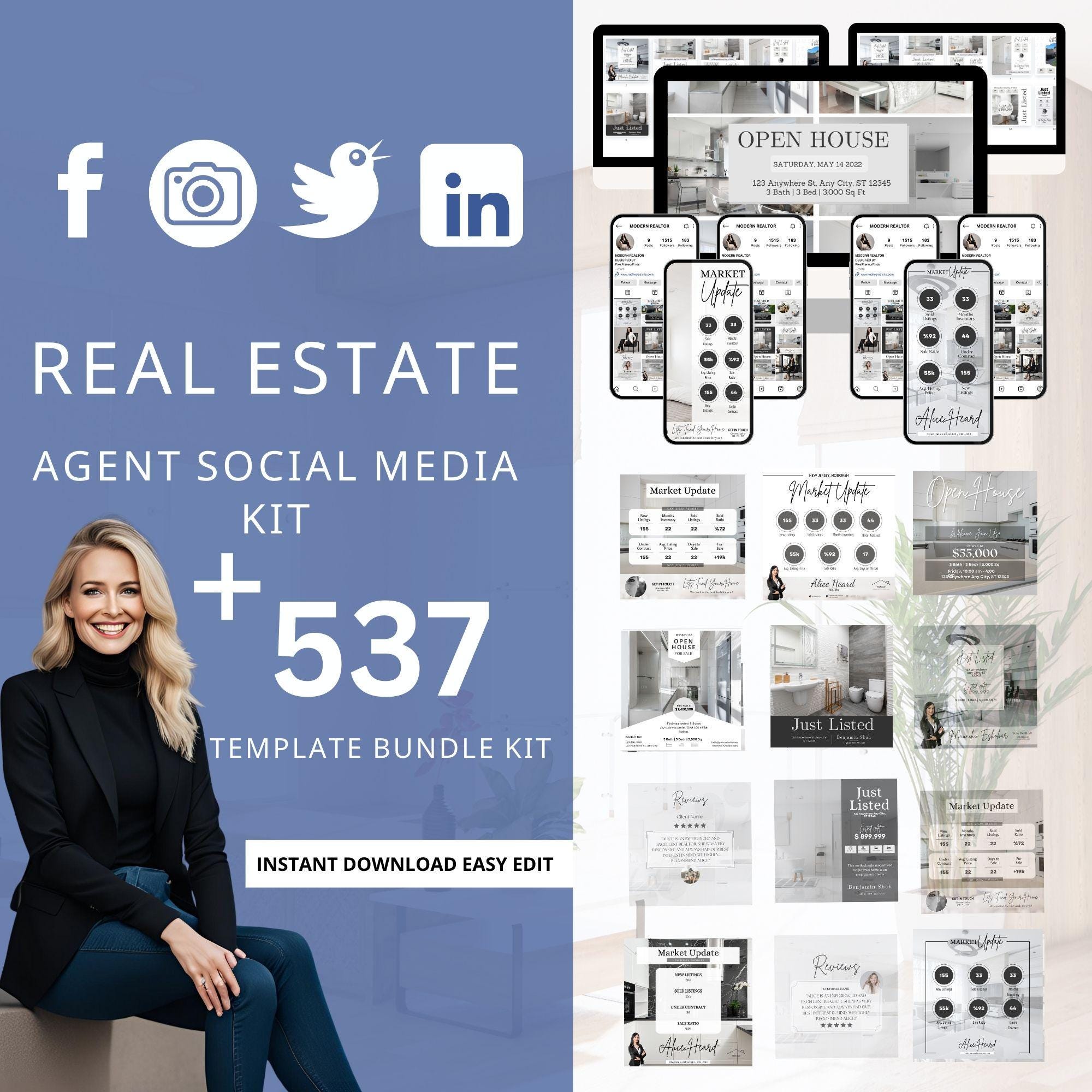 Real Estate Social Media Posts and Stories, Highlight Cover Icons ...