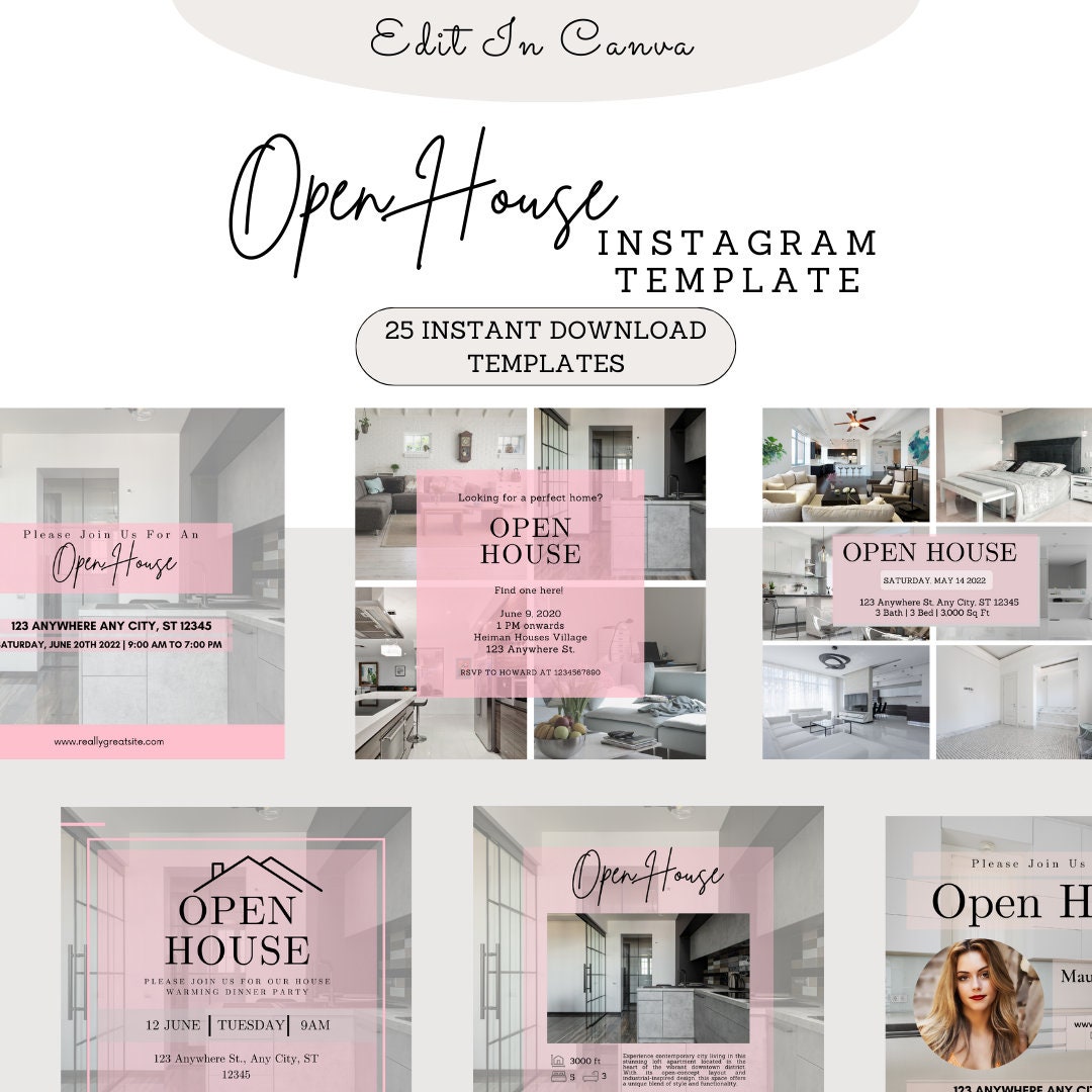 Open House Instagram Post Template: Pink Realtor Social Media (digital ...