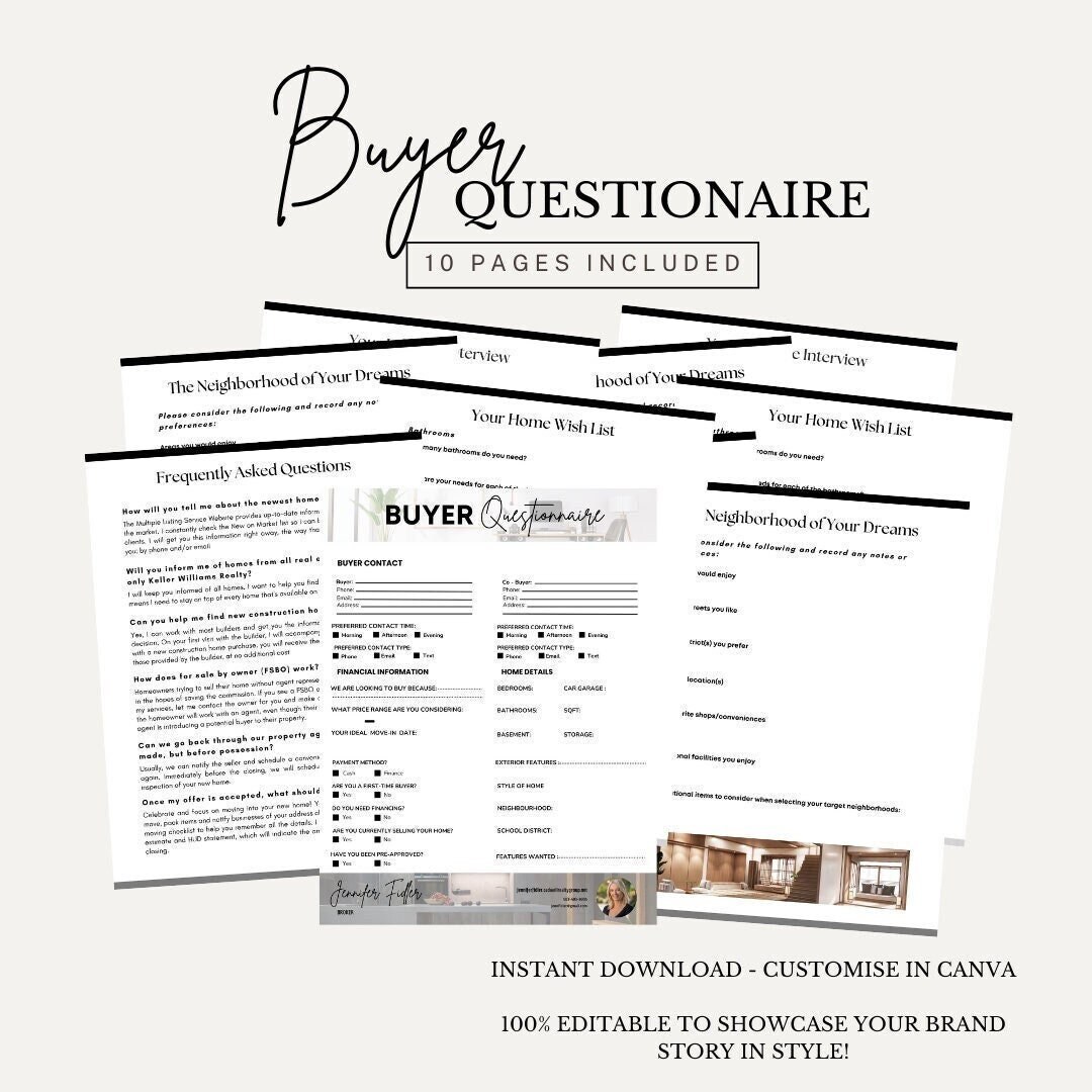 Home Buyer Questionnaire for Real Estate Agent Realtor Marketing ...
