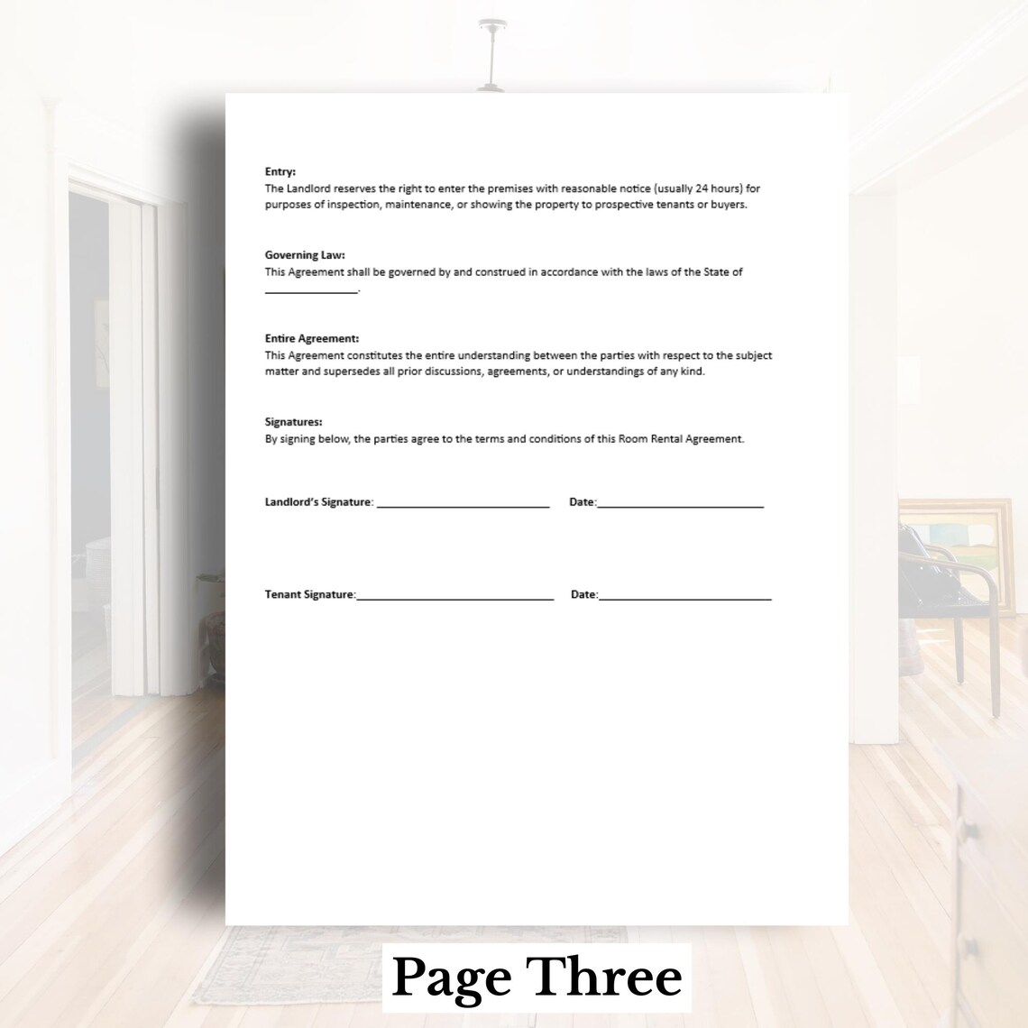 Room Rental Agreement Rent Room Lease Agreement Roommate Room Rental ...