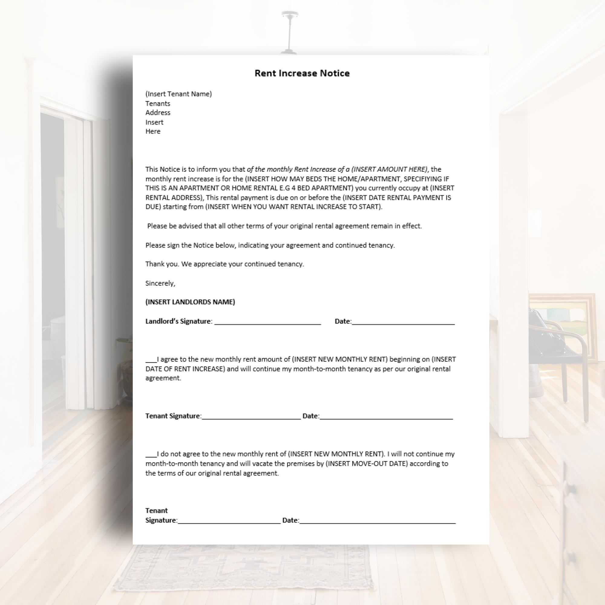 Rental Increase Notice Rental Increase Form Rental Increase Letter Rent ...