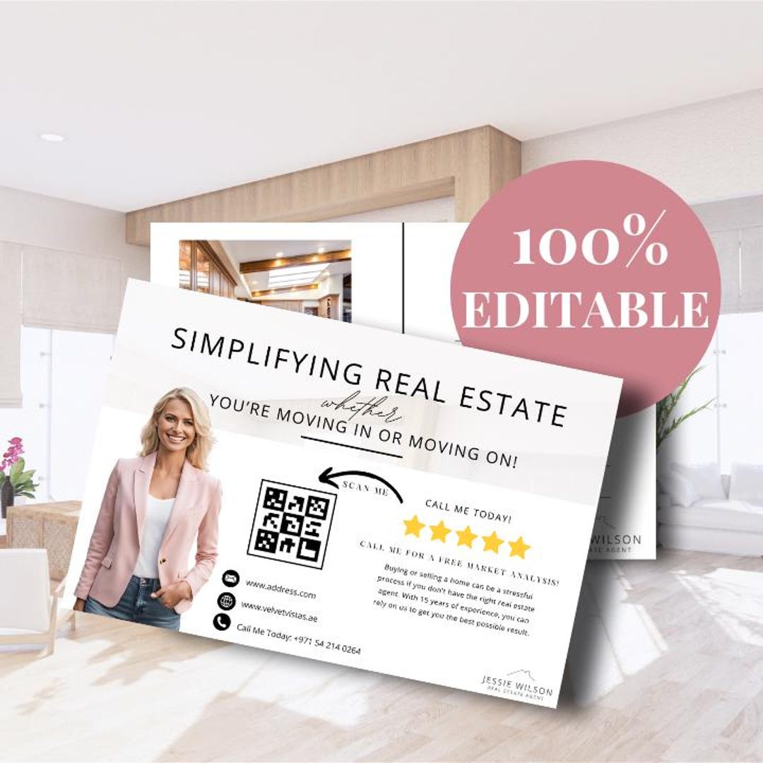 Realtor Postcard Template: Real Estate Marketing Mailer (canva Editable ...