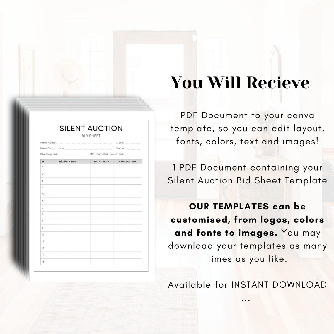 Editable Silent Auction Bid Sheet Silent Auction Sign up Sheet ...