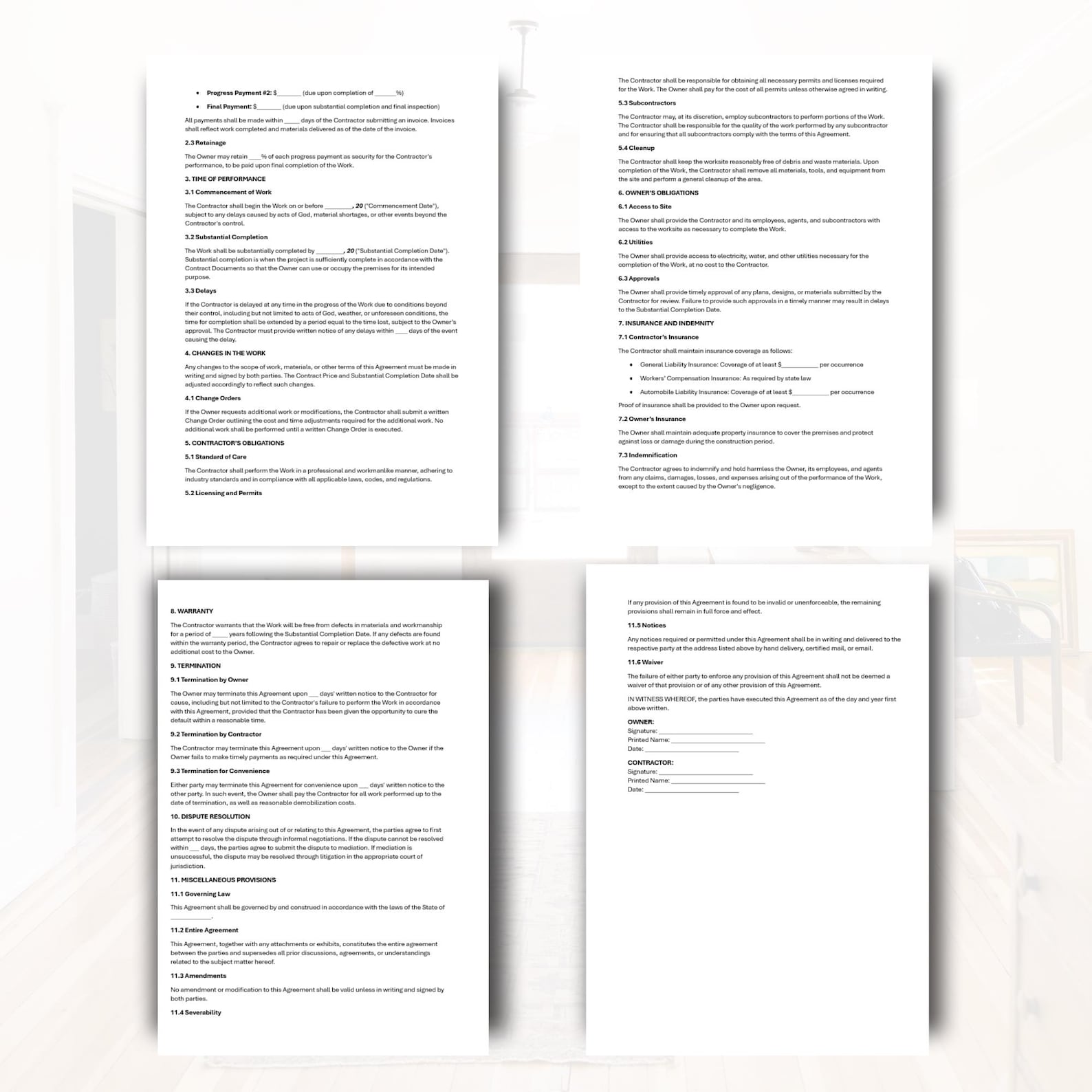 Construction Contract Agreement Template: Legal Building Form (PDF ...