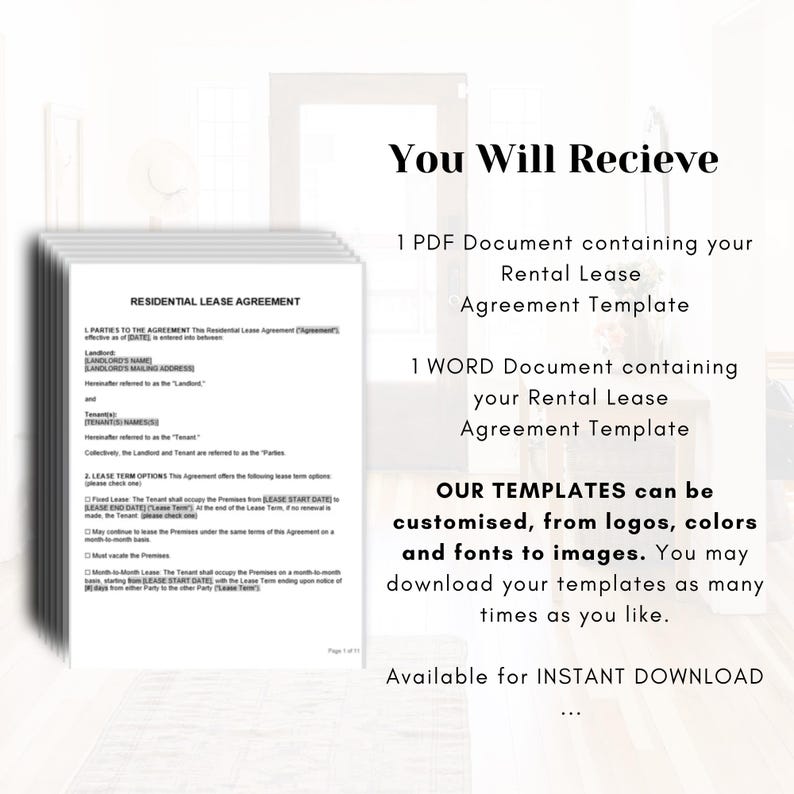 Editable Residential Lease Agreement Template (microsoft Word & PDF) - Etsy