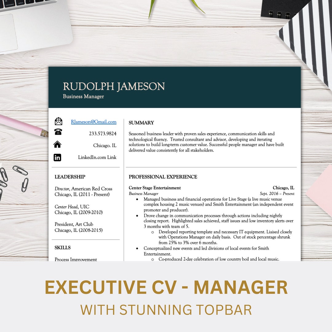Executive Resume Template for Word, CV Template, Professional Resume ...