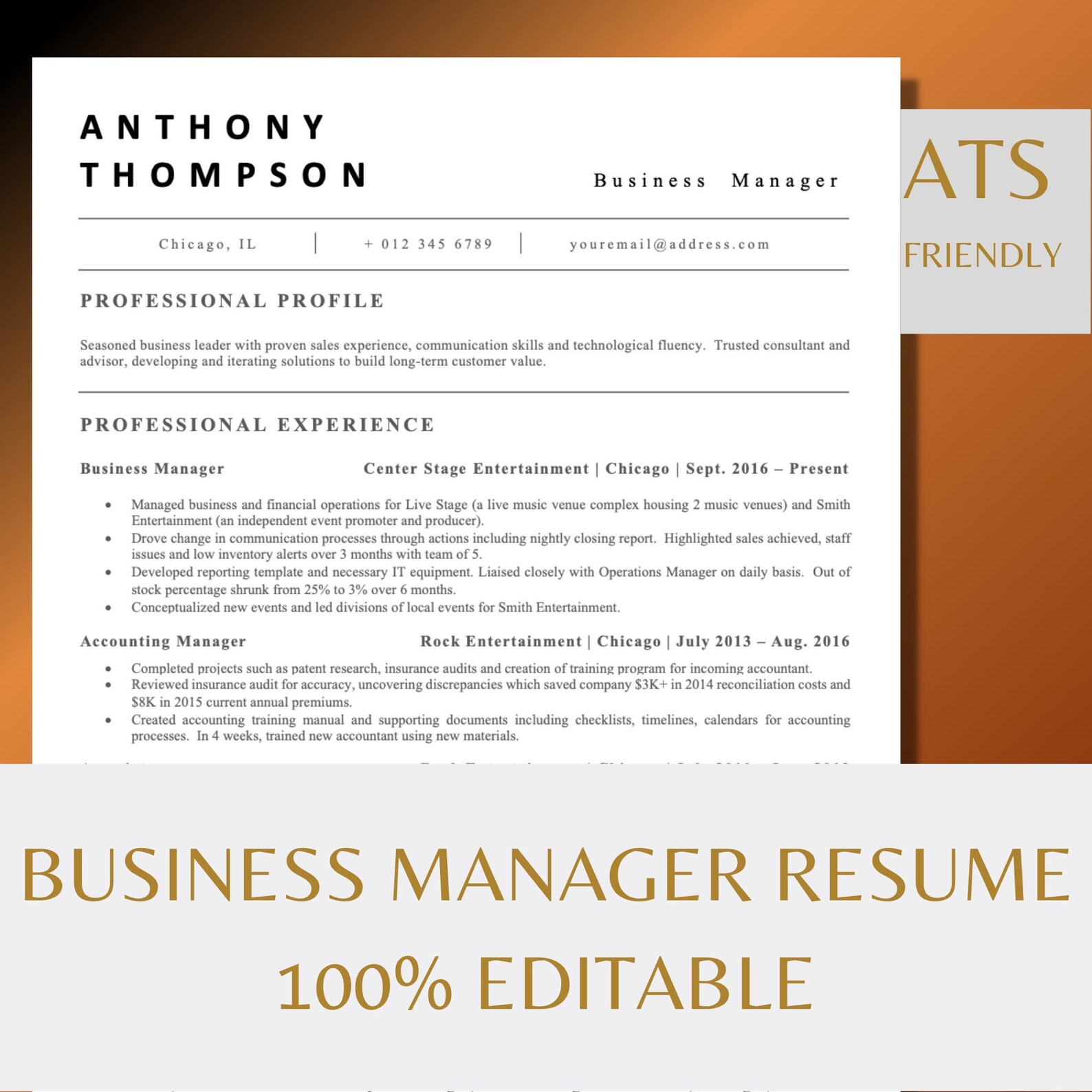 ATS Friendly Resume Template for Microsoft Word | Cover Letter and ...