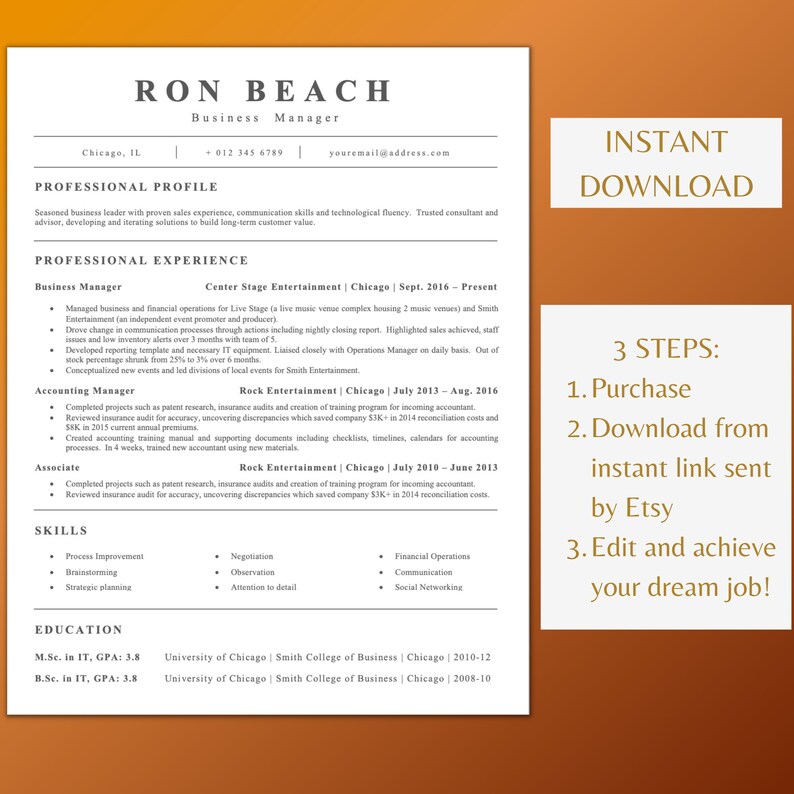 ATS Friendly Resume Template for Microsoft Word | Cover Letter and ...