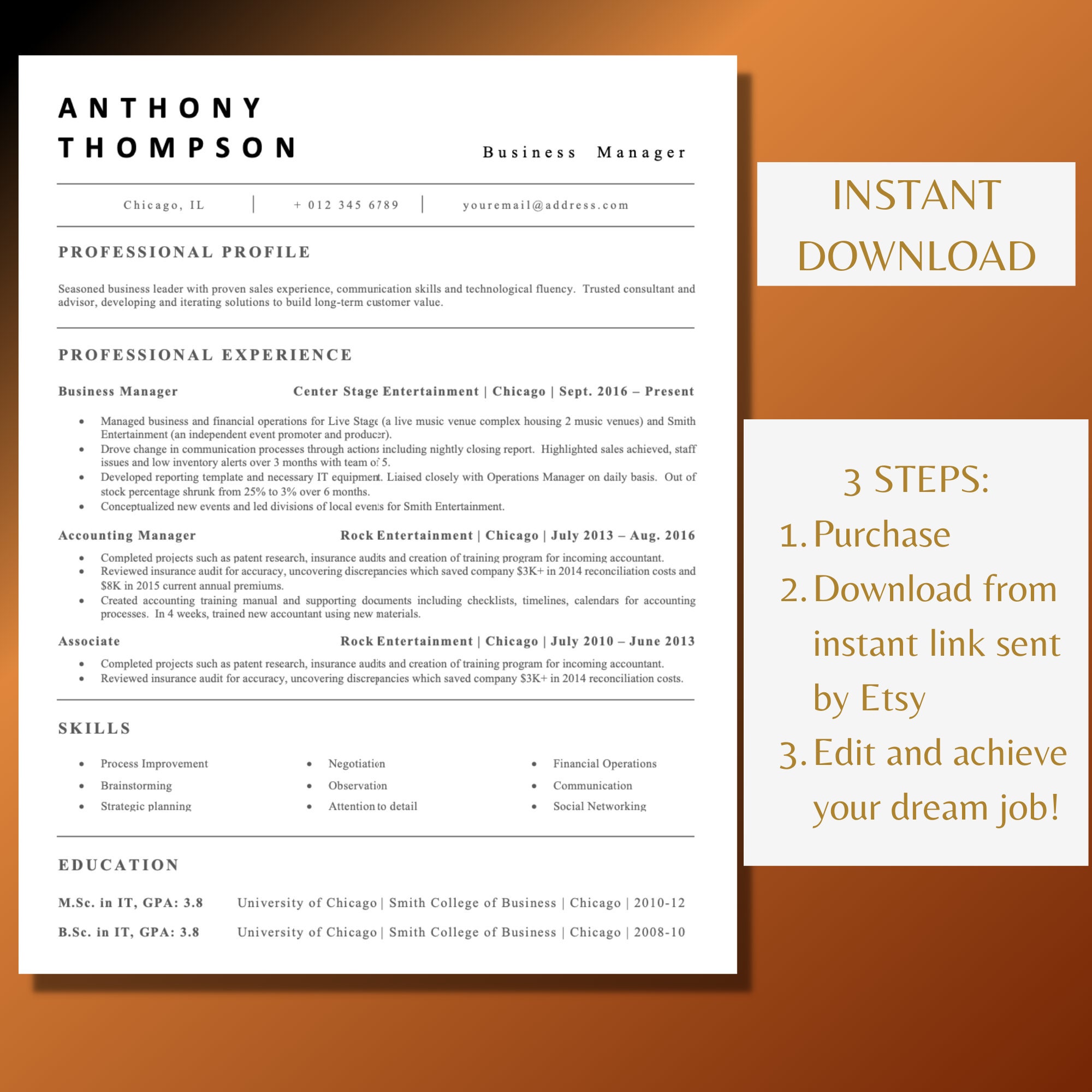 ATS Friendly Resume Template for Microsoft Word Cover Letter - Etsy