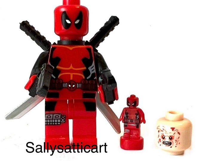 3D Printed Deadpool Minifigure With Spare Head & Mini Deadpool - Etsy