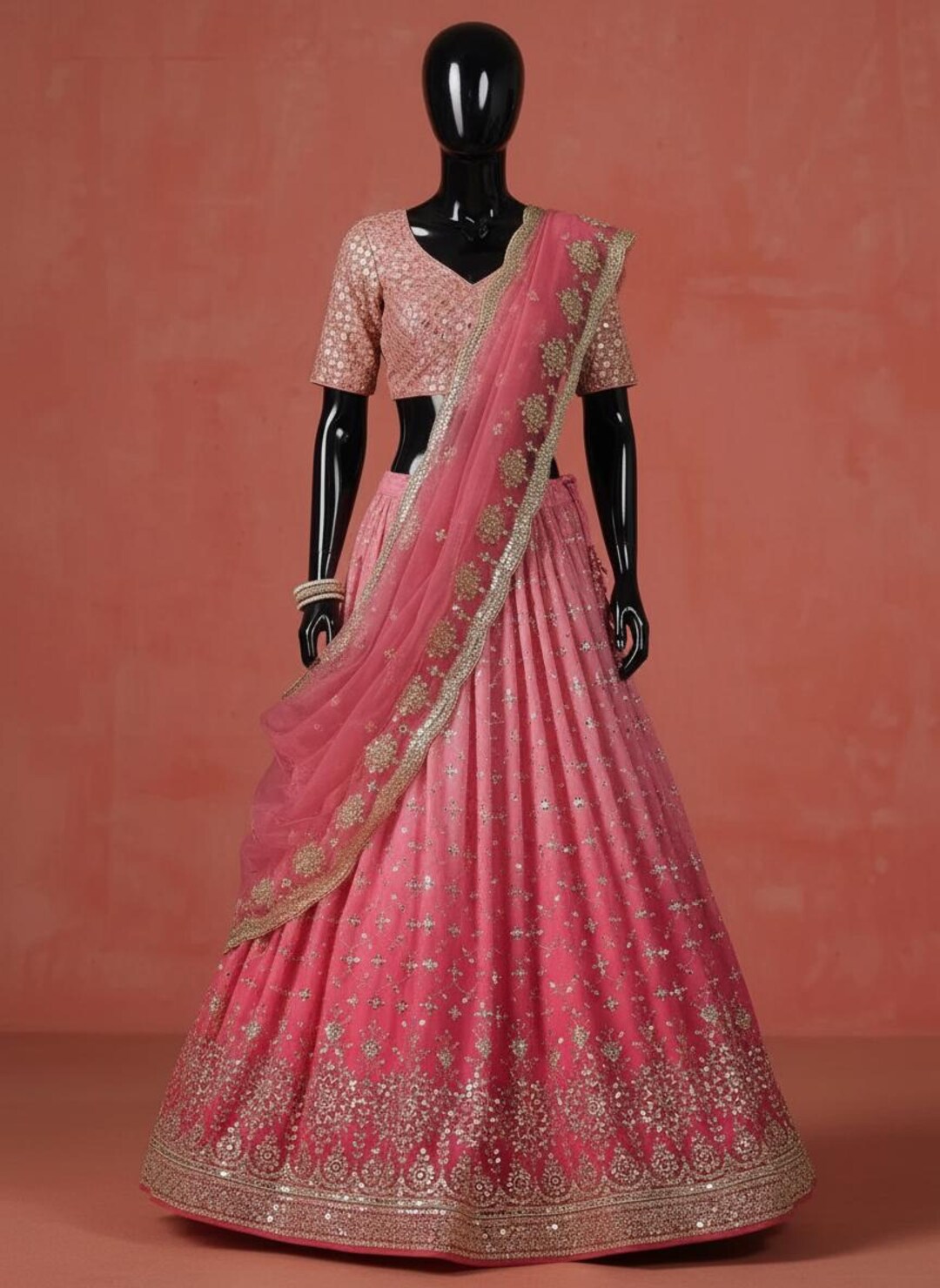 Pink Sequin Lehenga Set Indian Bridal Lehenga Choli Wedding Lengha ...