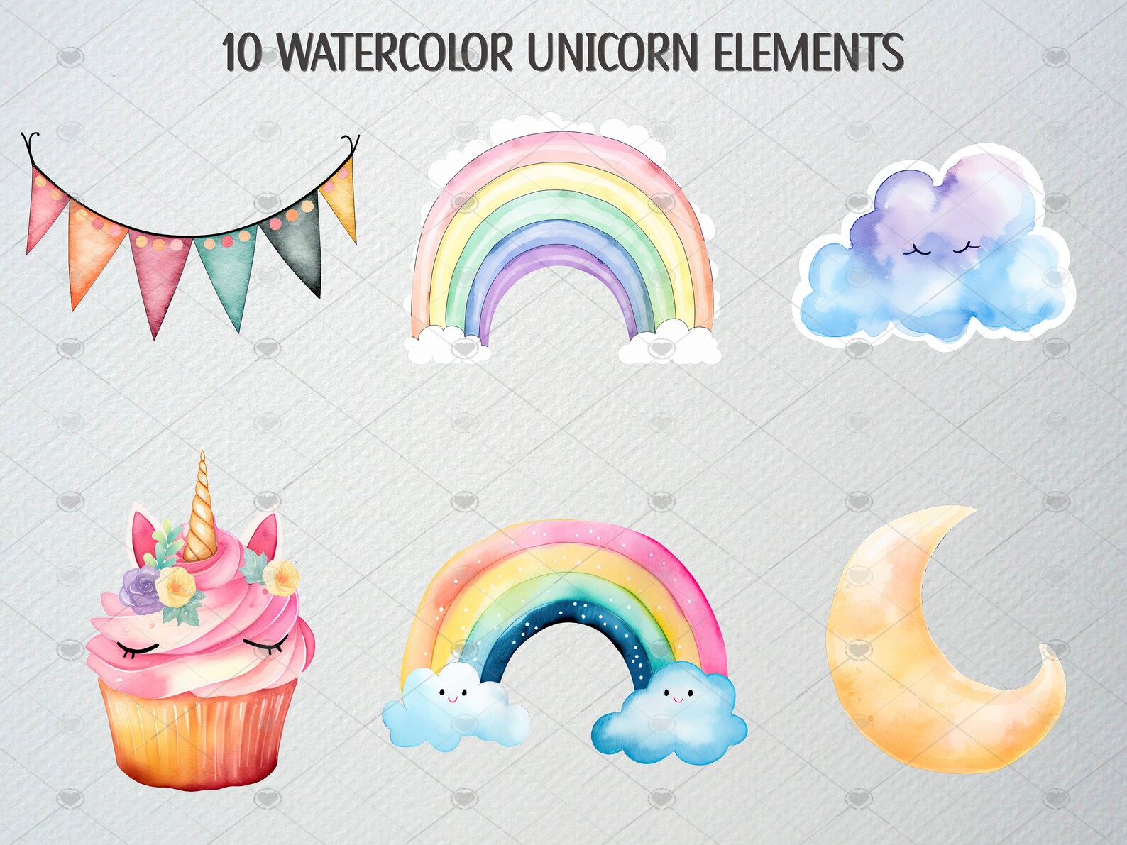 Watercolor Unicorn Clipart Set of 45 PNG Files, Baby Unicorn Clipart ...