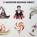 Watercolor Halloween Clipart Set of 37 PNG Files, Witch Clipart, Spooky ...
