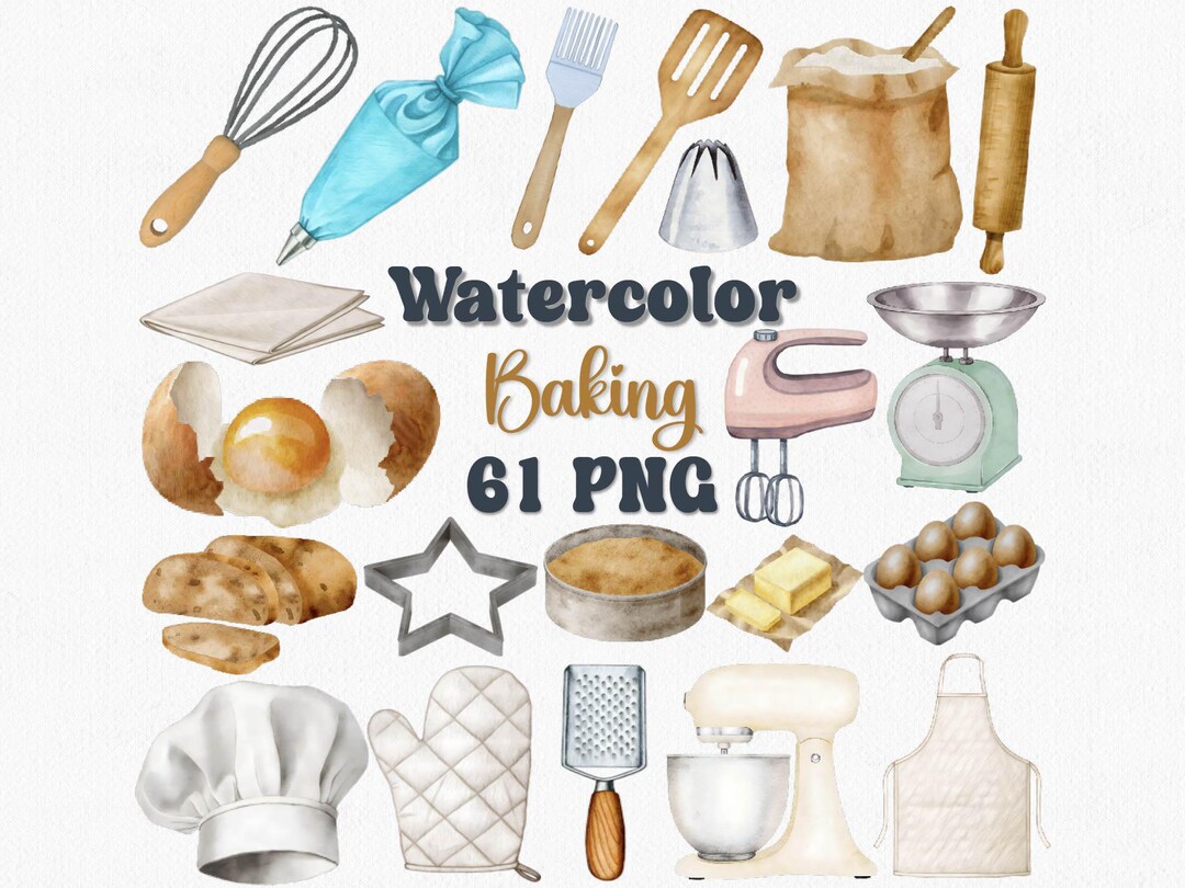 Watercolor Baking Clipart: Kitchen Tools PNG Set (digital Download) - Etsy
