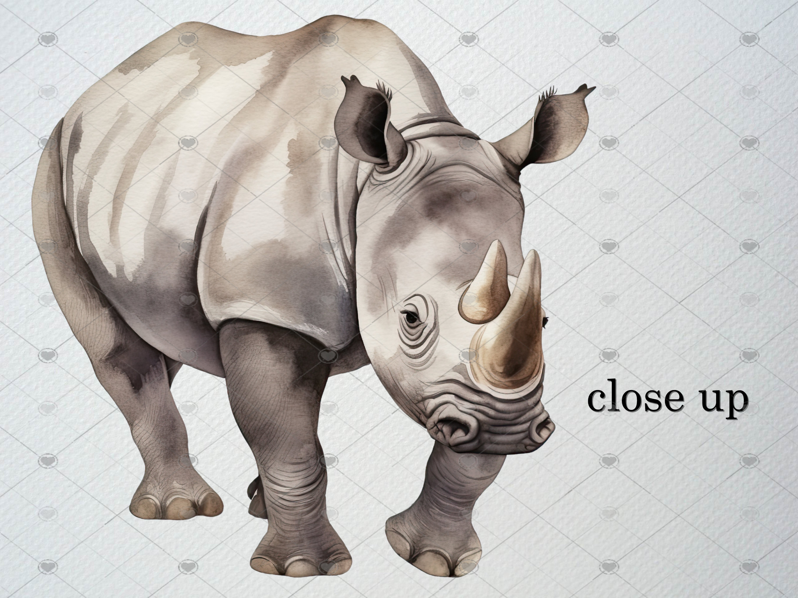 Watercolor Rhino Clipart Set of 31 PNG Files, Rhinoceros Clipart ...