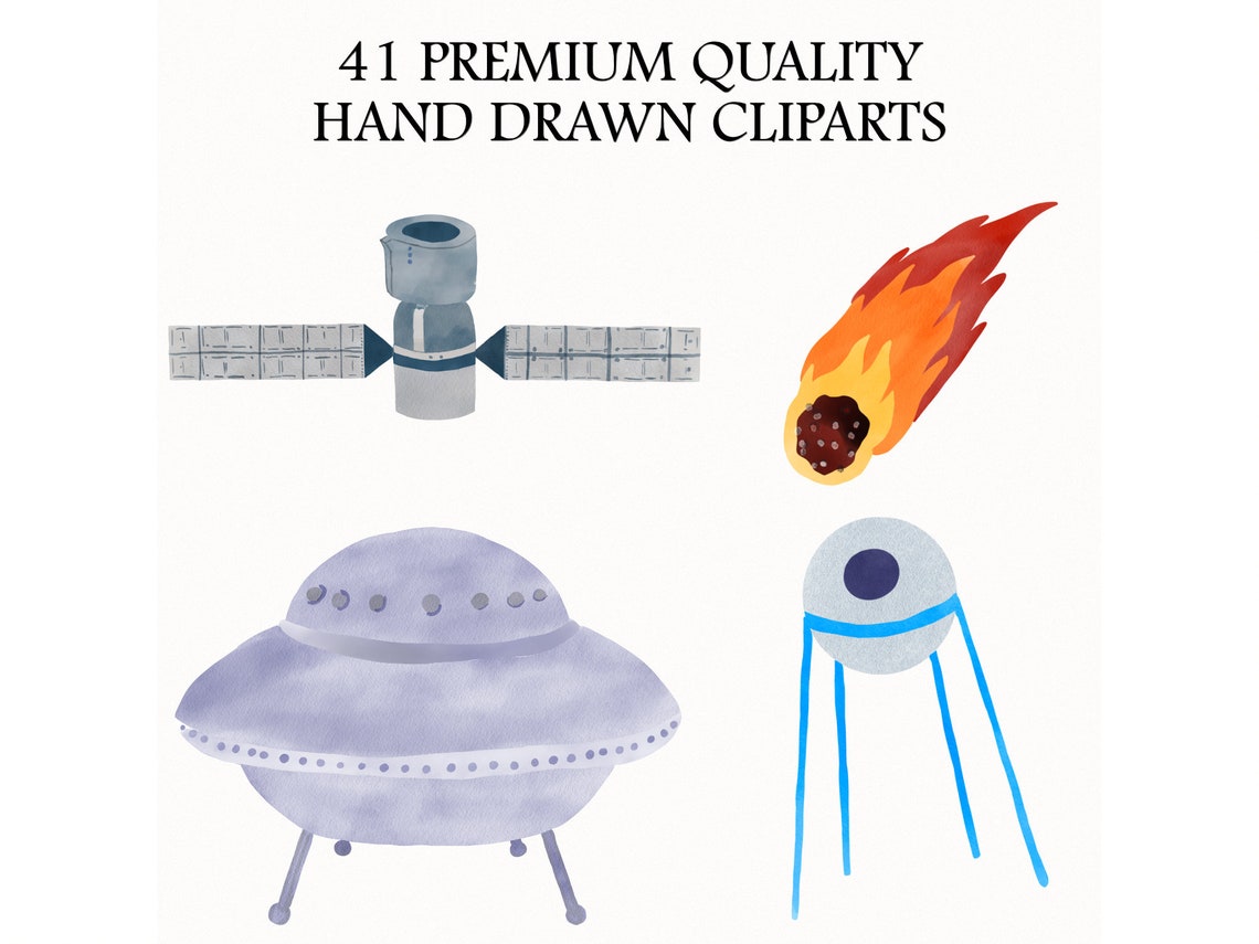 Watercolor Space Clipart, Astronaut Clipart, Rocket Clipart, Outer ...