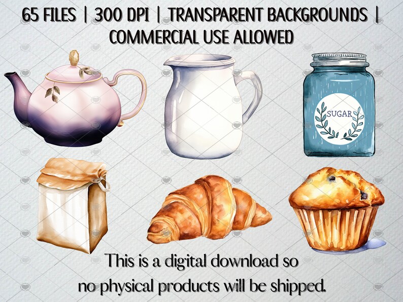 Watercolor Tea Party Clipart Set of 65 PNG Files, Teapot Clipart, Tea ...