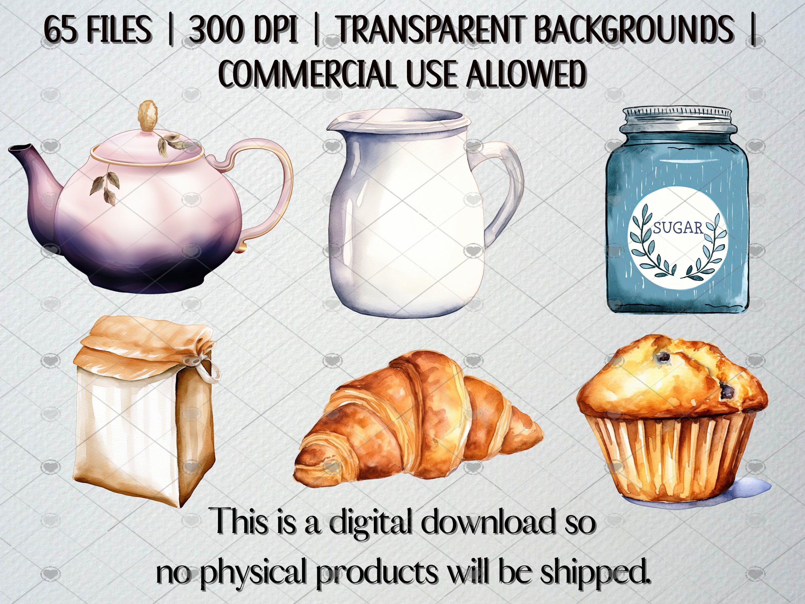 Watercolor Tea Party Clipart Set of 65 PNG Files, Teapot Clipart, Tea ...