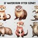 Watercolor Otter Clipart Set of 37 PNG, Cute Otter Clipart, Sea Otter ...