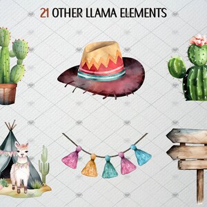 Llama Clipart, Hand Drawn Watercolor Llama Clipart Set of 43 PNG Files ...