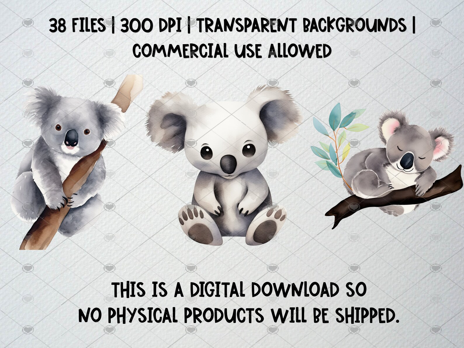 Watercolor Koala Clipart Set of 38 PNG Files, Cute Koala Clipart, Baby ...