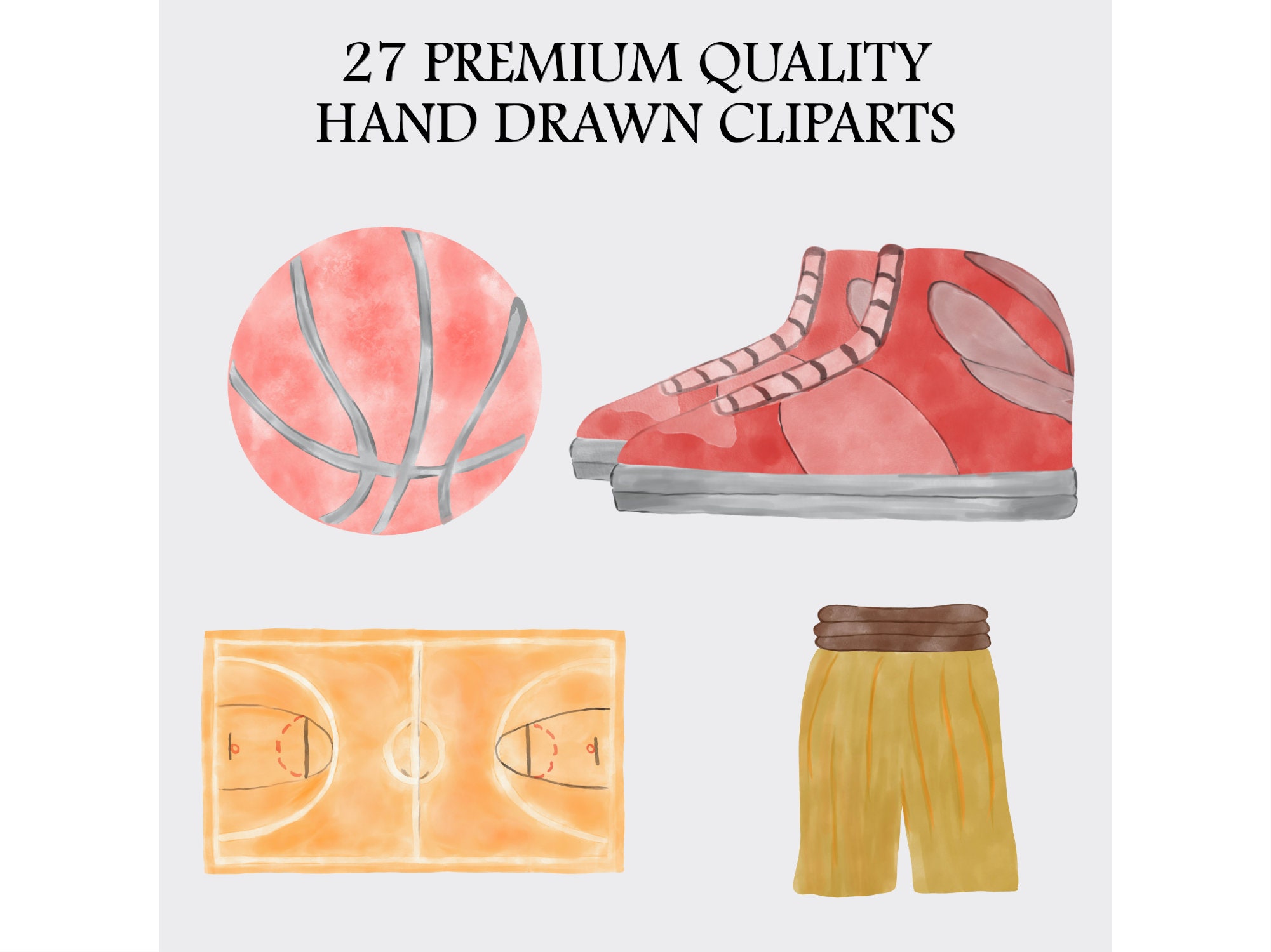 Watercolor Basketball Clipart Set of 27 PNG Files, Sports Clipart ...