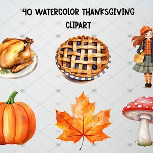 Watercolor Thanksgiving Clipart Set of 40 PNG Files, Fall Clipart ...
