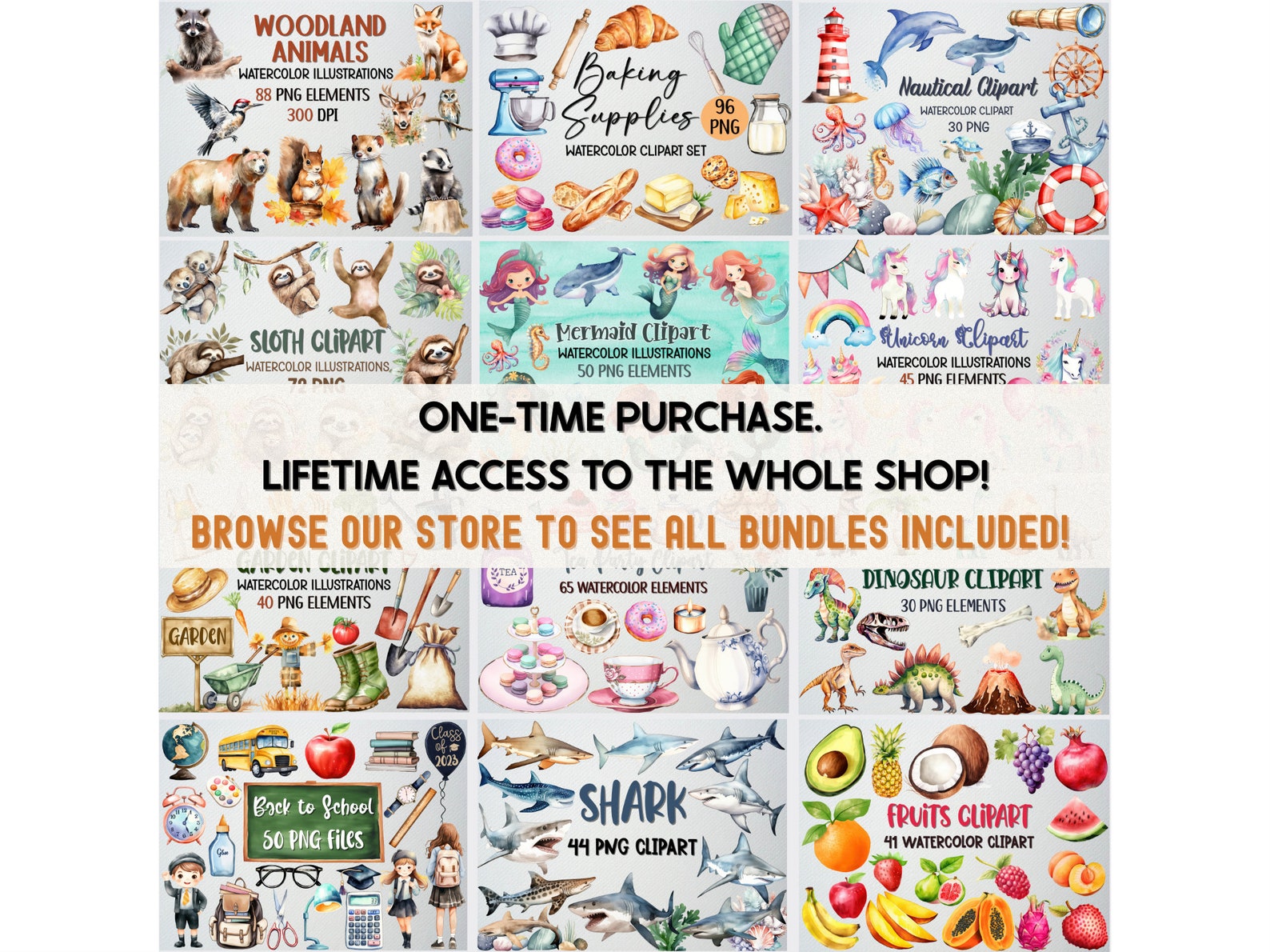 Watercolor Clipart Mega Bundle, Whole Shop Bundle, Entire Store Bundle ...