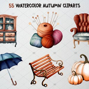 Watercolor Autumn Clipart Set of 55 PNG Files, Fall Clipart, Autumn Png ...