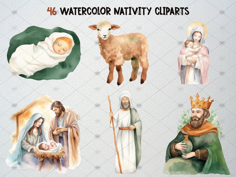 Watercolor Nativity Clipart Set of 46 PNG Files, Christmas Clipart ...