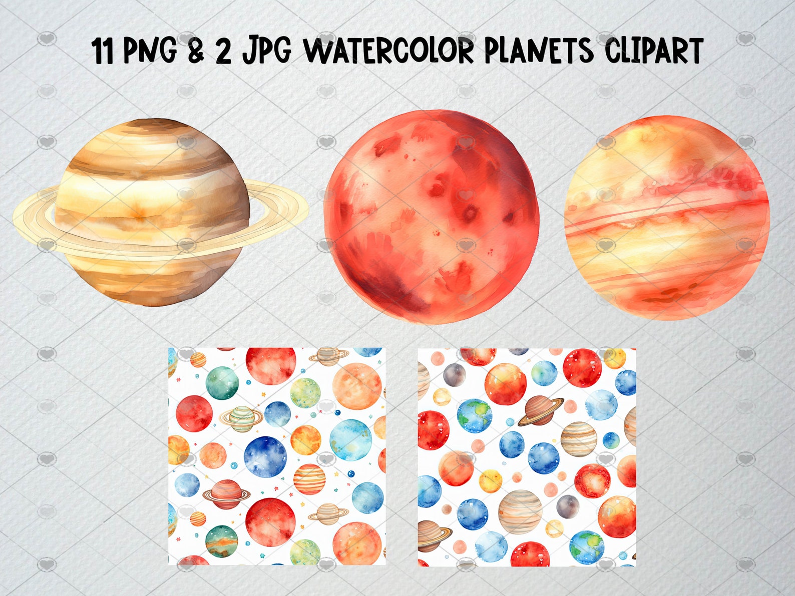 Watercolor Planet Clipart Set: Solar System PNG Graphics (commercial ...