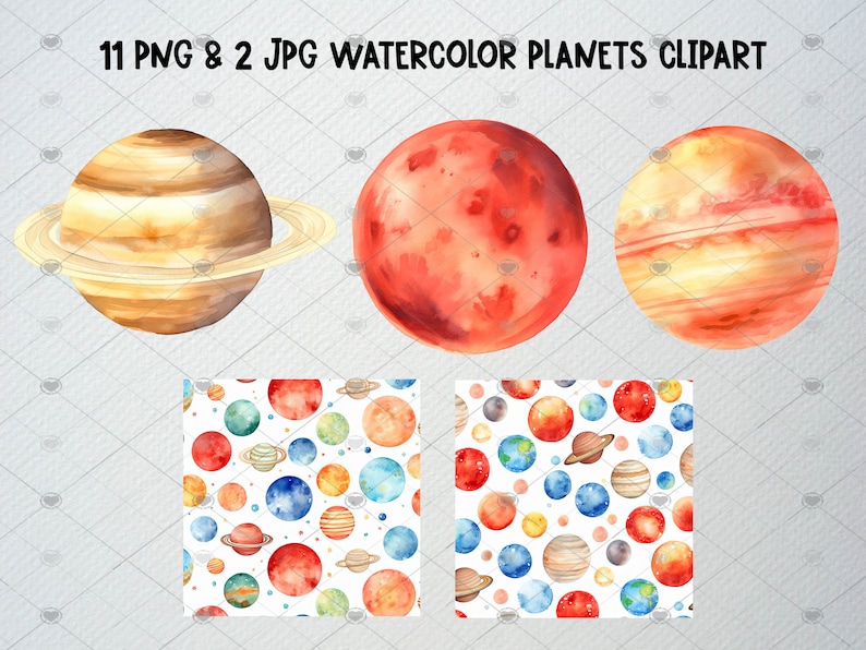 Watercolor Planet Clipart Set: Solar System PNG Graphics (commercial ...